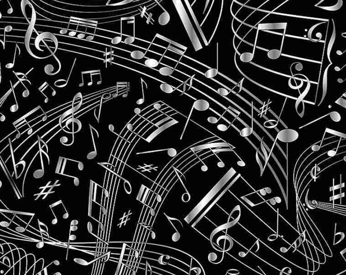 SALE End of Bolt 20"x44" - Music Notes on Black - 100% COTTON Fabric ...
