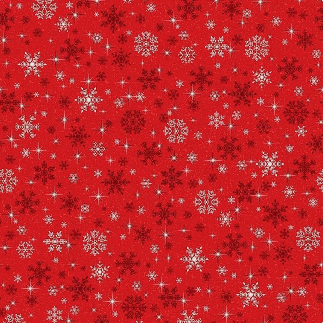 Red and White Snowflake Fabric - 100% COTTON Fabric - Wishes Red by ...