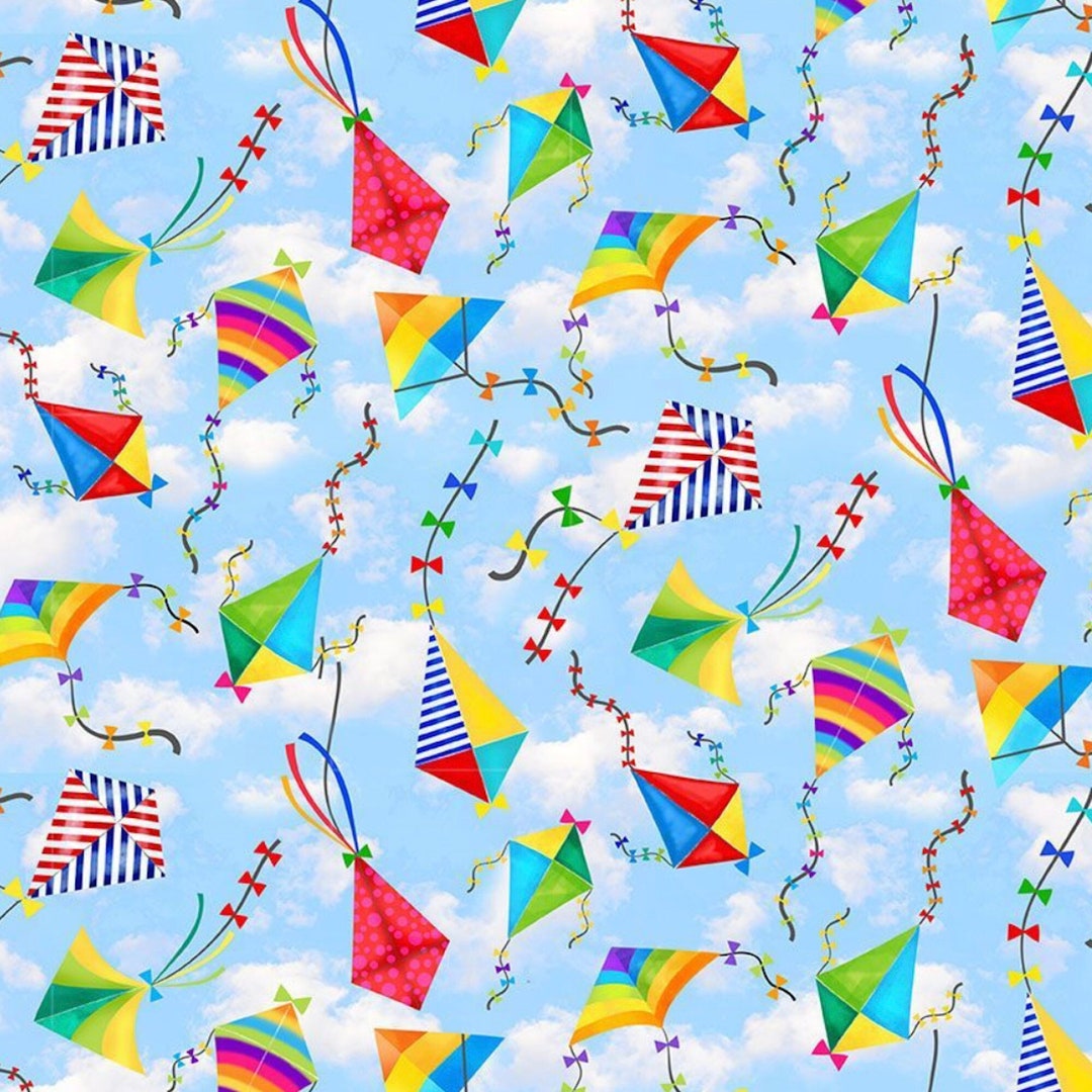 Kite Fabric in Blue Sky 100% COTTON Fabric Beach Kites Fabric Quality ...