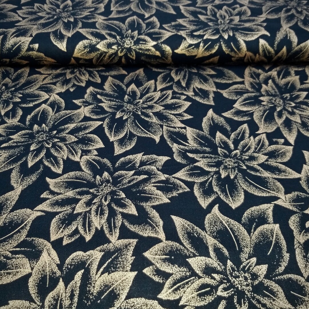 Gold Poinsettias Fabric - Holiday Flourish 12 on Black by Peggy Toole ...