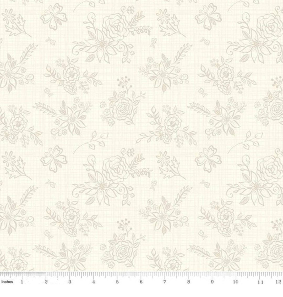 Cream COTTON Floral Fabric - Gingham Cottage Tonal on Cream by Riley ...