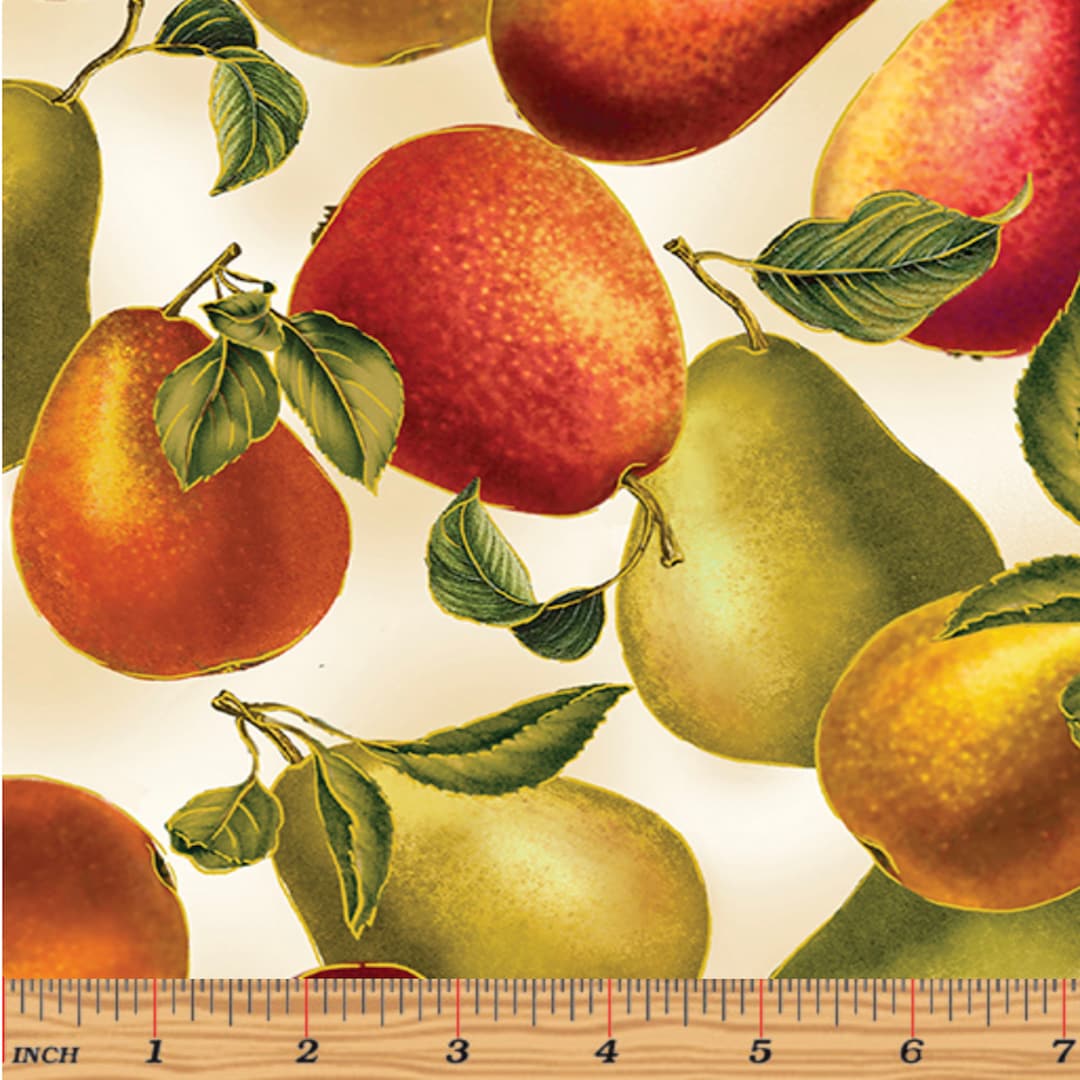 Cream Autumn Pears - Cotton FLANNEL Fabric - Kanvas Studio for Benartex ...