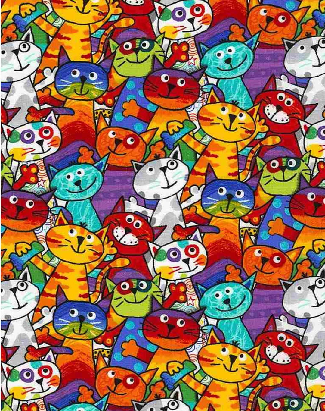 Happy Cats - COTTON Quilting Fabric - Stacked Cats by Gail Gadden ...