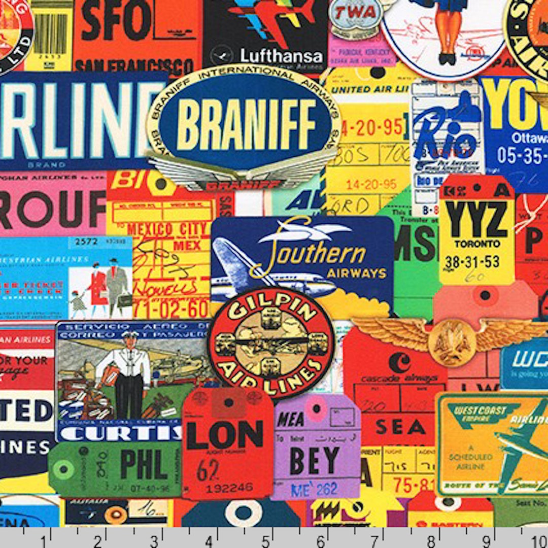 Vintage Airline Cotton Fabric: Adventure Travel Theme - Library of ...