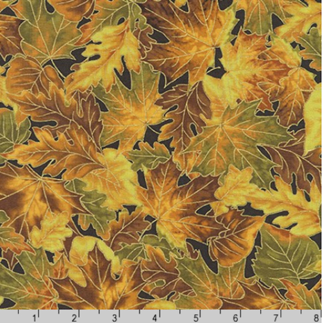 Autumn Leaves Cotton Fabric With Gold Metallic Accents - Etsy