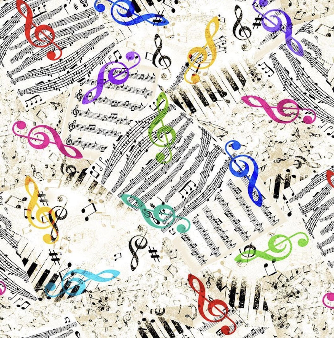 Music Notes - 100% Cotton Fabric: 'I Am With the Band' Collection ...