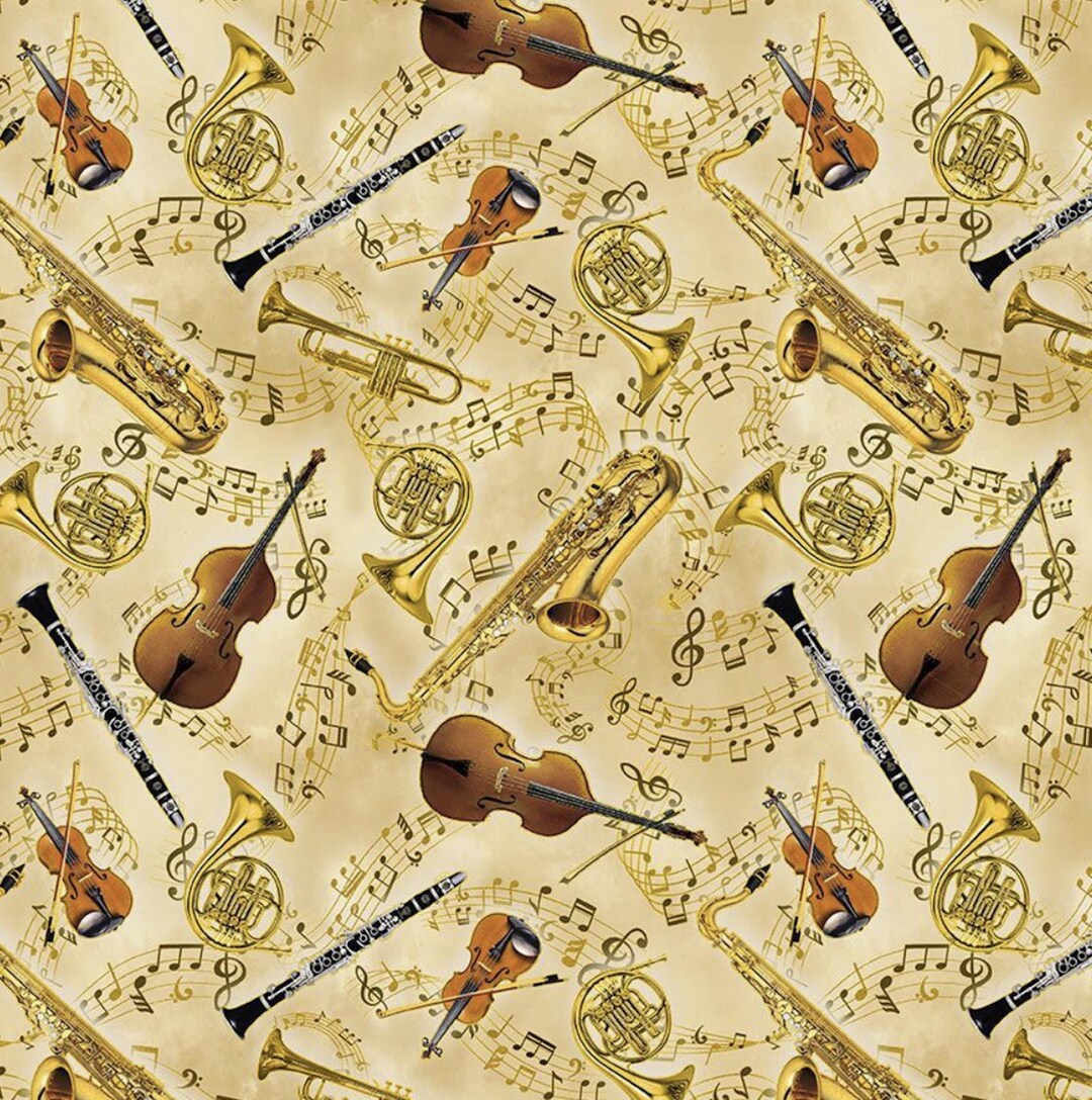 Instruments Fabric - COTTON Quilting Fabric - Symphony Instruments by ...