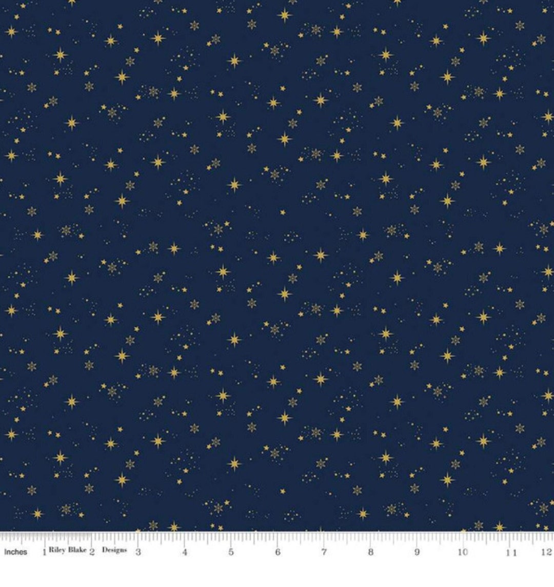 Gold Star COTTON Fabric midnight Moonchild Starfall Midnight Sparkle by ...