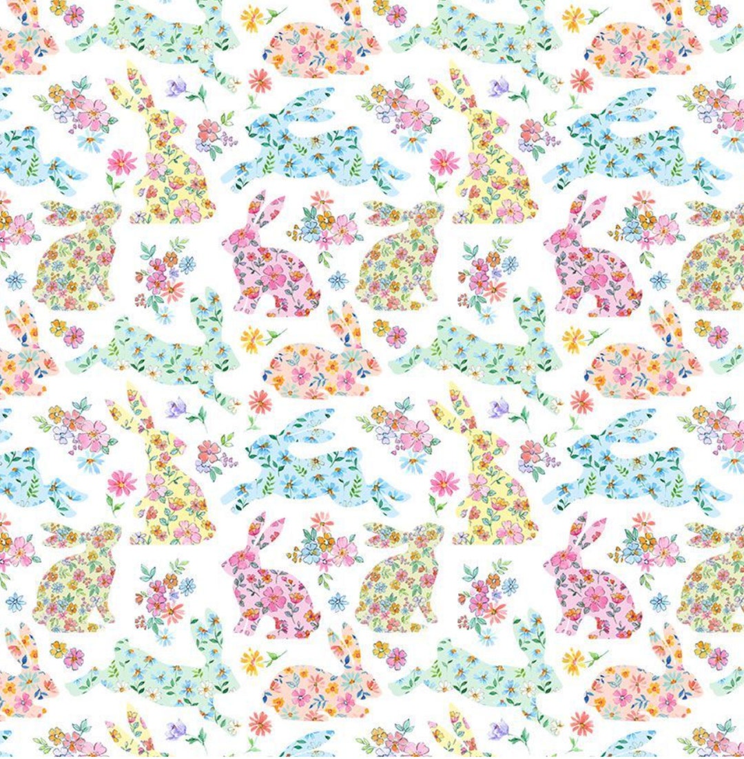 Bunnies Floral Fabric by Timeless Treasures Quality Quilting Fabric ...