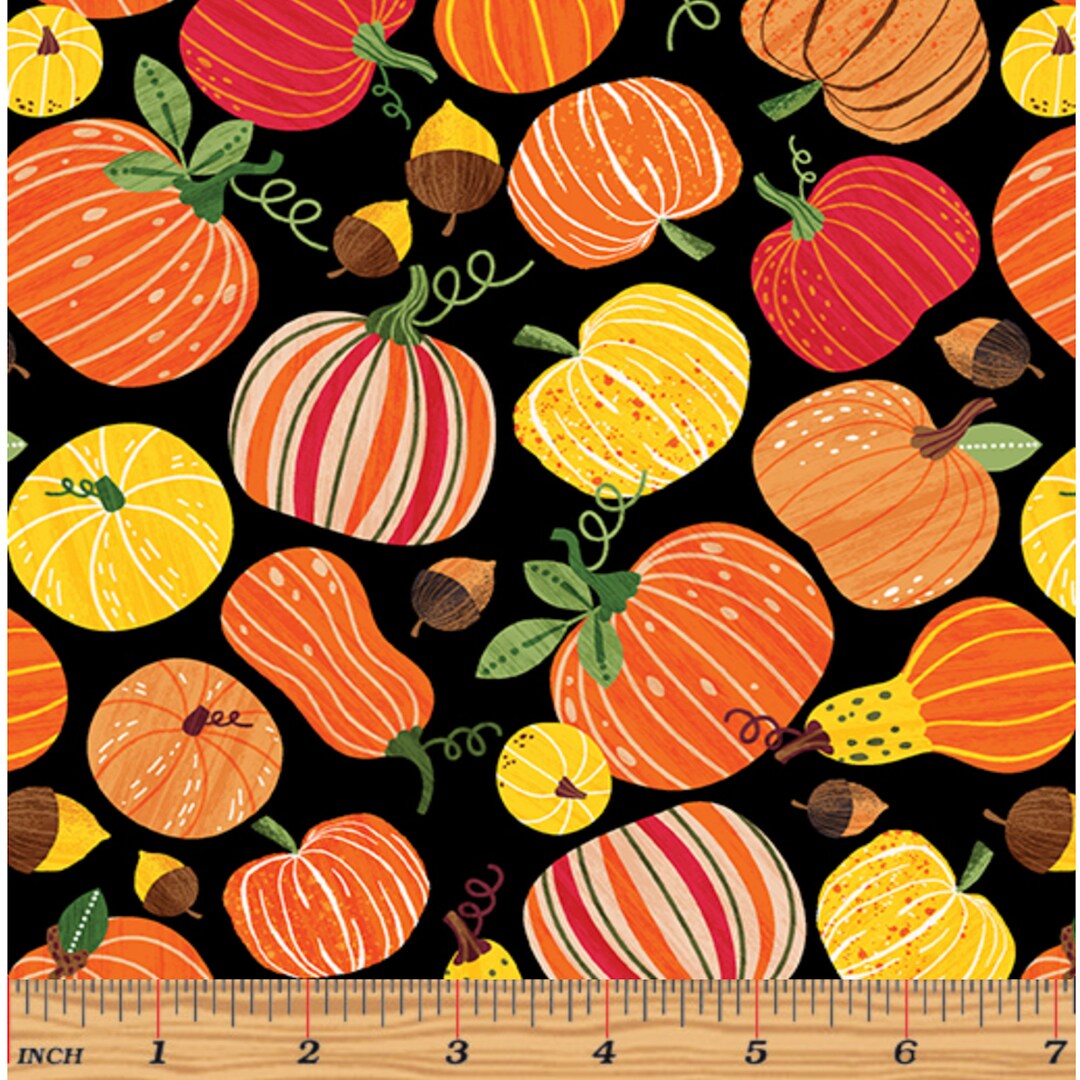 Pumpkin Patch Cotton Fabric: Black Fall Quilting Fabric by Kanvas ...