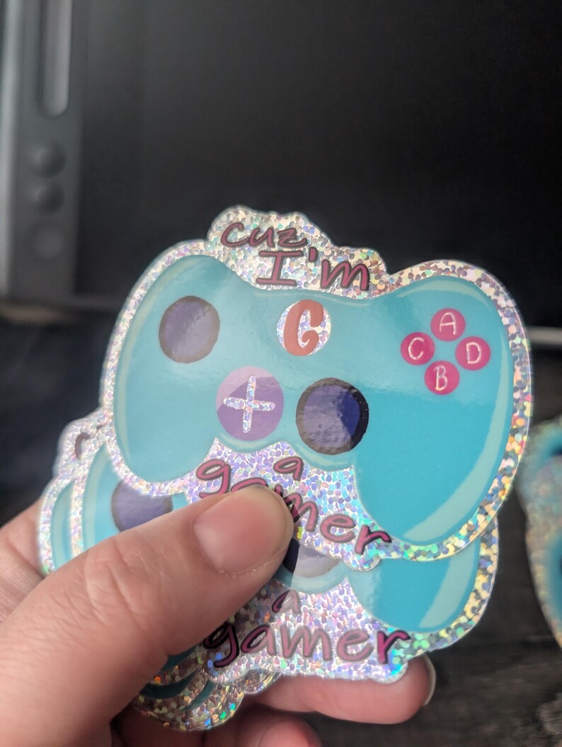 Cuz I'm A Gamer Glitter Sticker | Cute Sticker | Gaming Controller | 3 ...