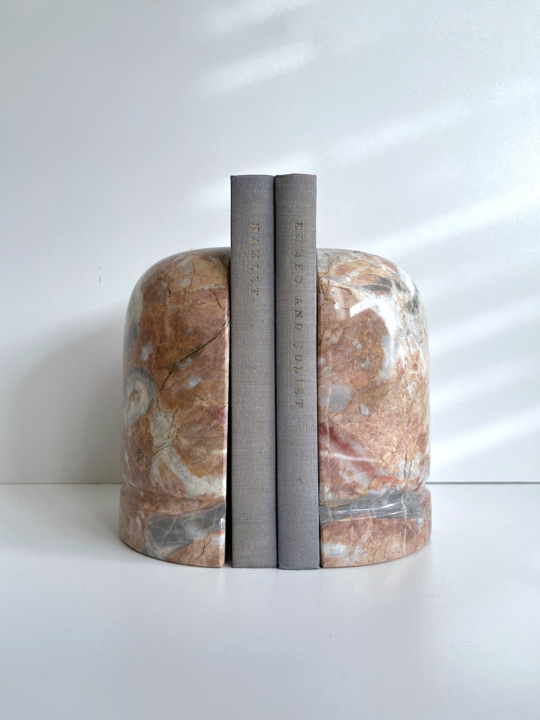 Vintage Pink Marble Rounded Bookends - Etsy
