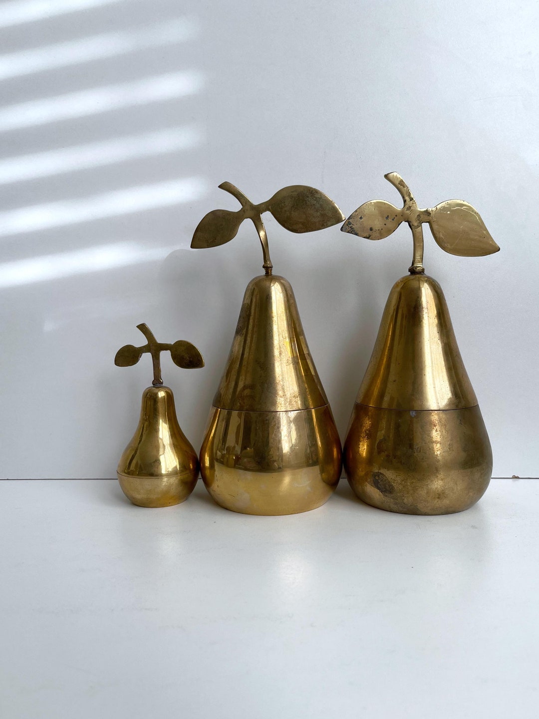 Vintage Pear Shaped Trinket Holder | Brass Lined Pear Storage Box - Etsy