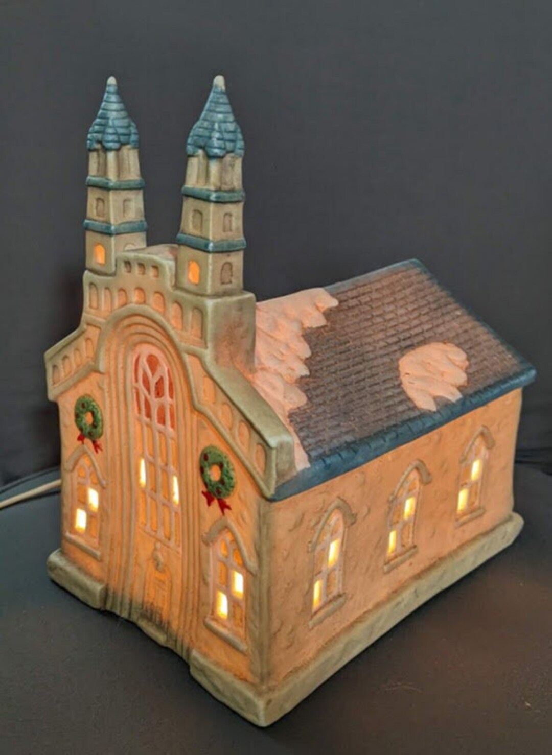 Christmas Village Hand Painted Light up Church - Etsy