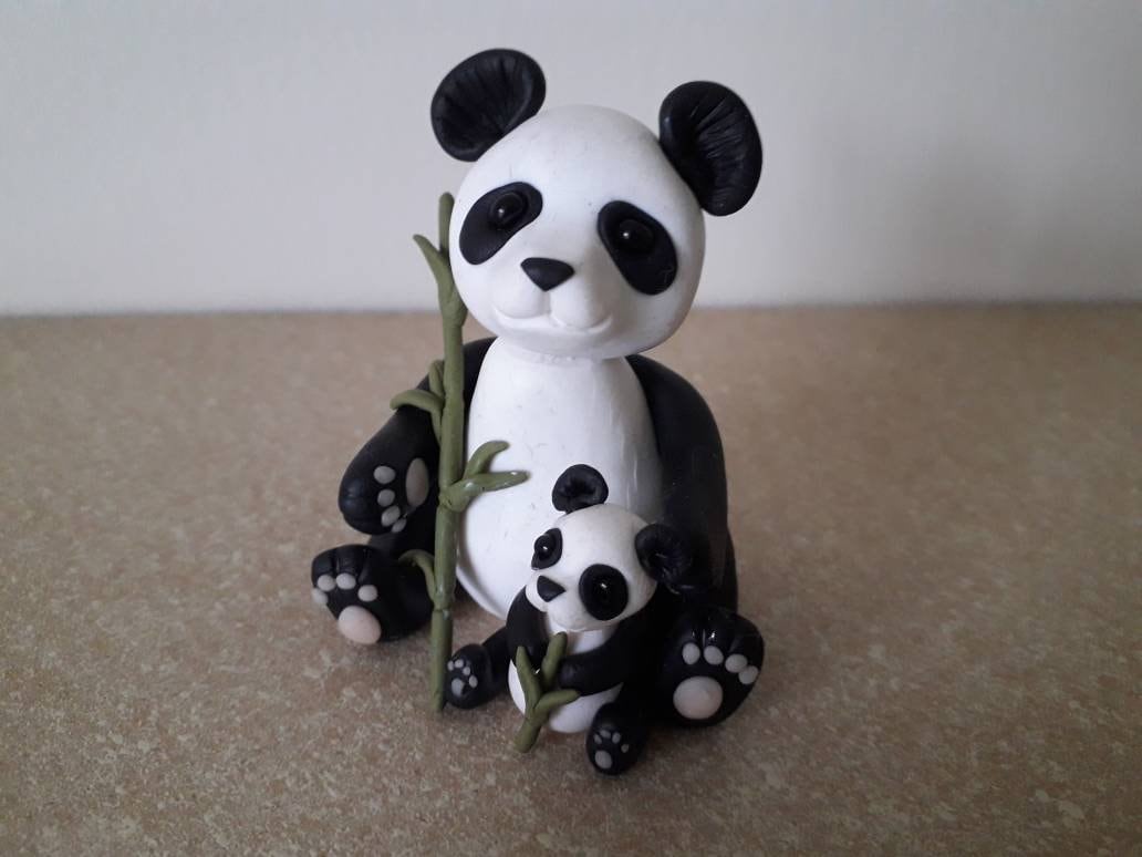 Polymer Clay Panda Mother and Baby | Etsy