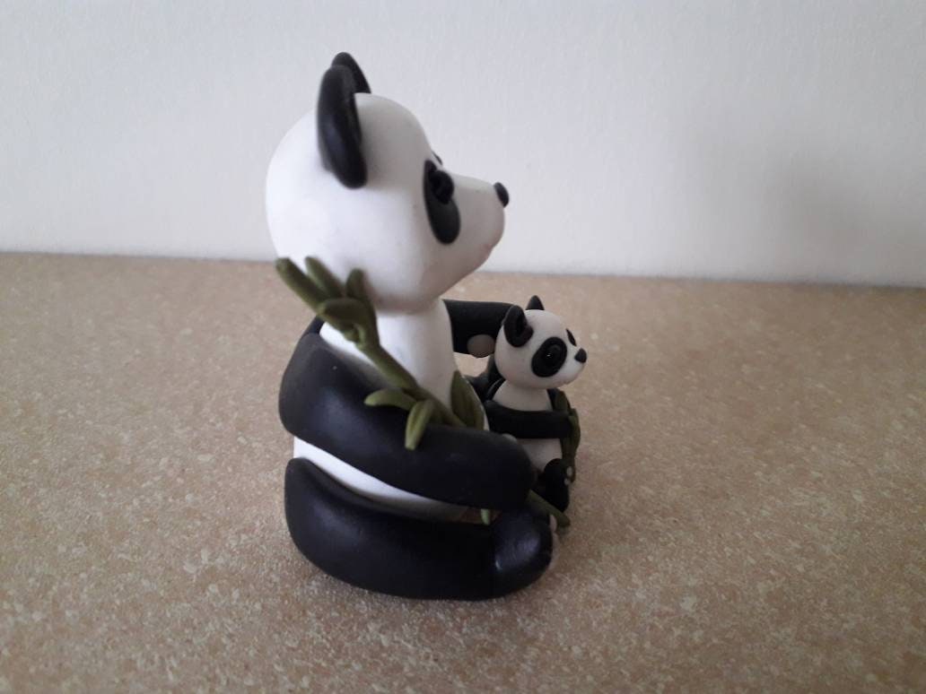 Polymer Clay Panda Mother and Baby | Etsy