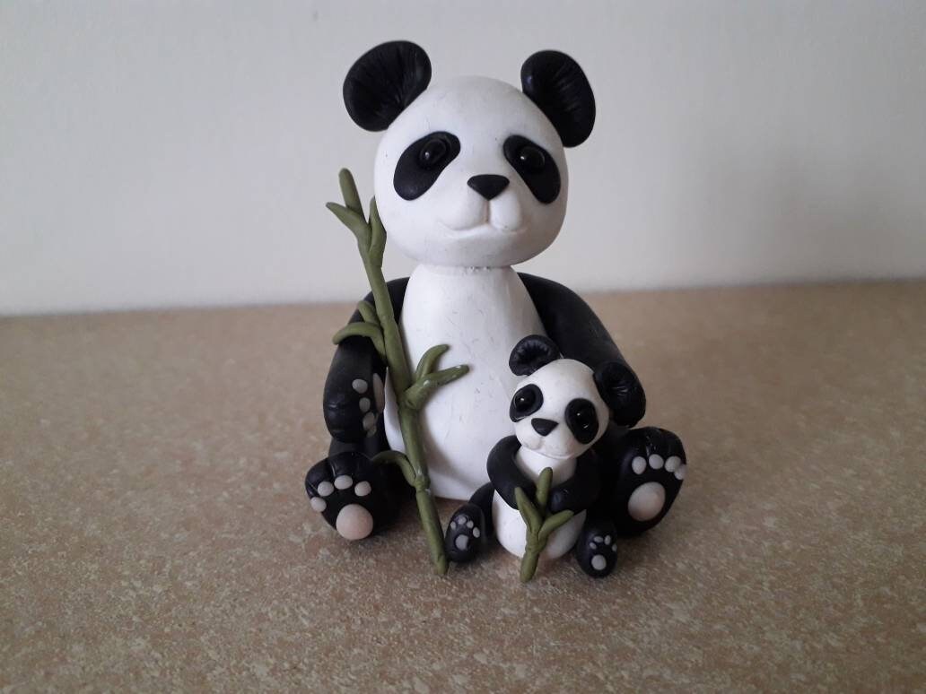 Polymer Clay Panda Mother and Baby | Etsy