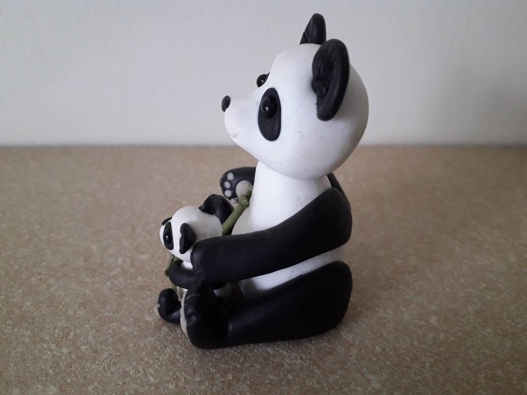 Polymer Clay Panda Mother and Baby | Etsy