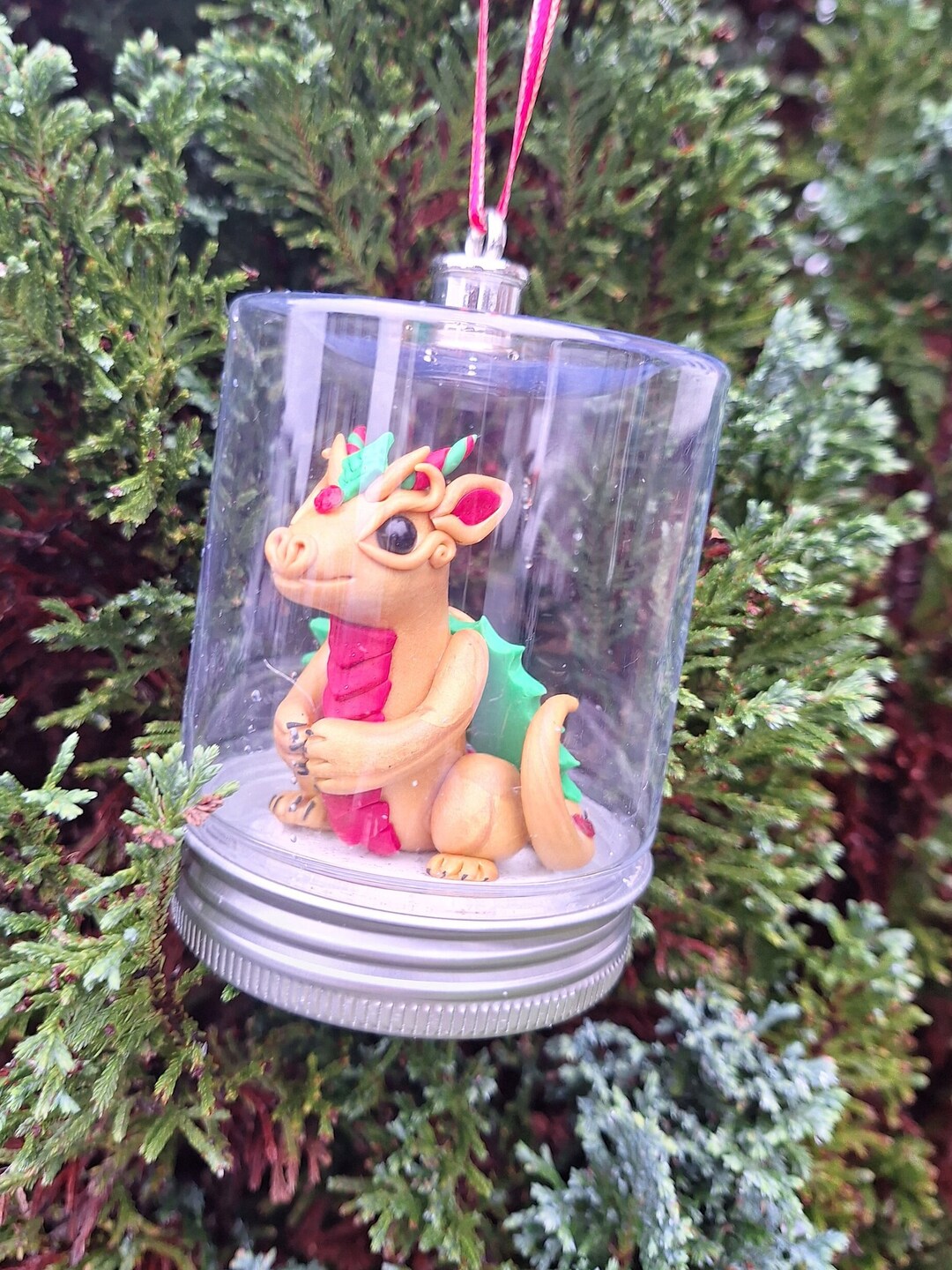 Gold Polymer Clay Christmas Holly Dragon Tree Ornament - Etsy