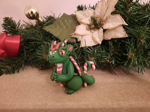 Figurines Christmas Dragon Model Polymer Clay Candy Cane Dragon ...