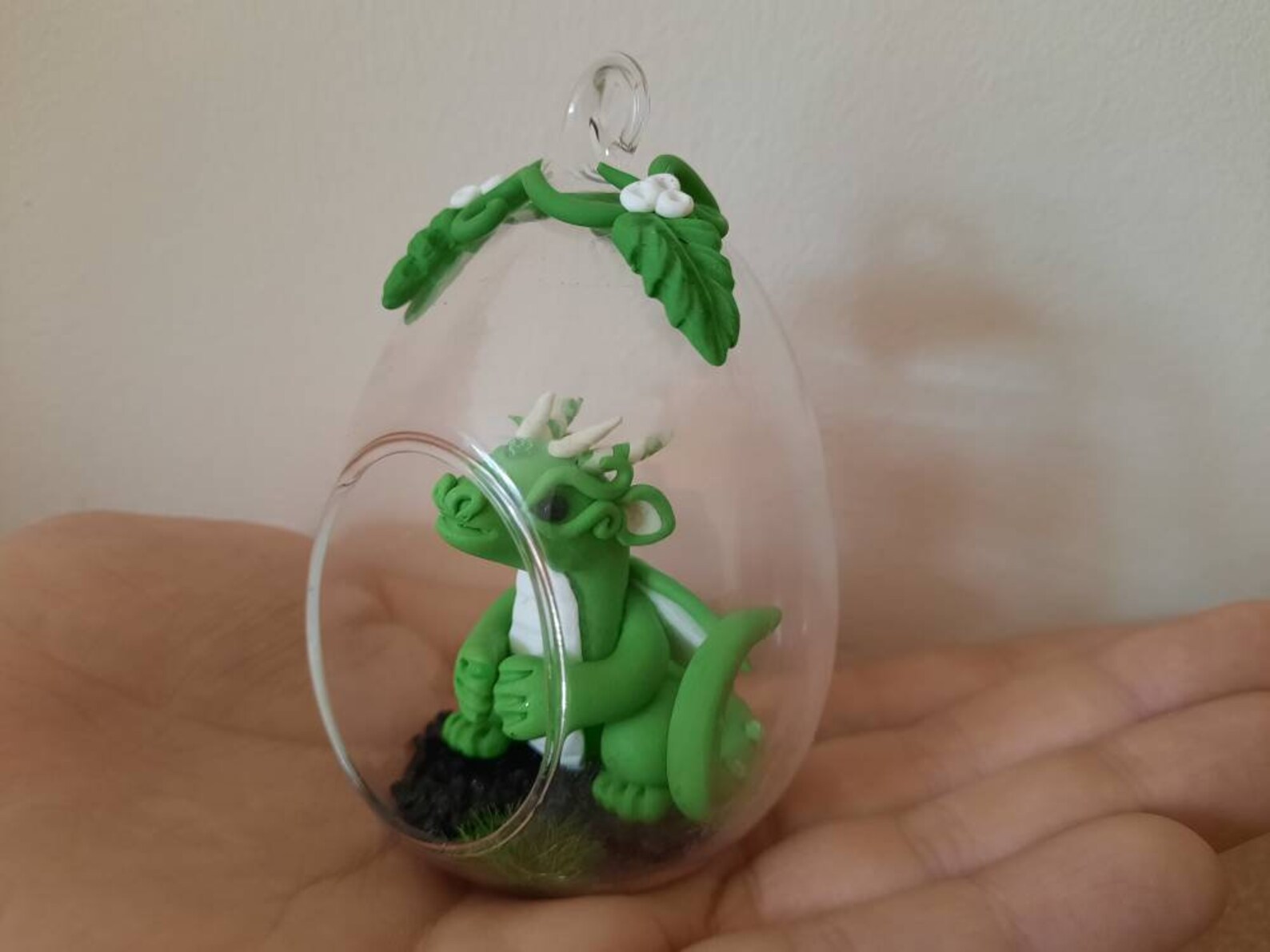 Green Polymer Clay Dragon in a Glass Egg Easter Dragon - Etsy UK