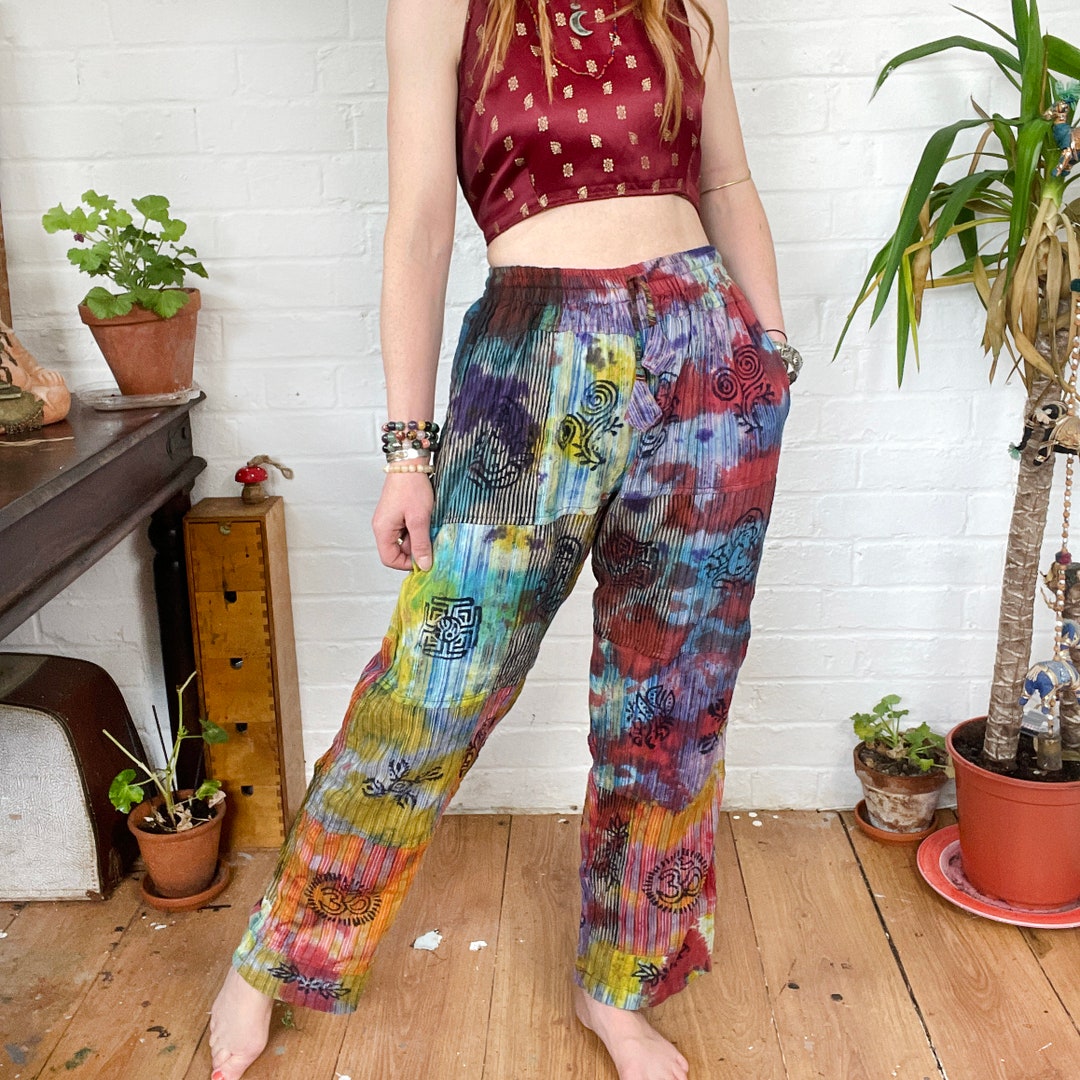 Patchwork Block Print Trousers: Tie Dye Cotton Boho Hippie Pants - Etsy