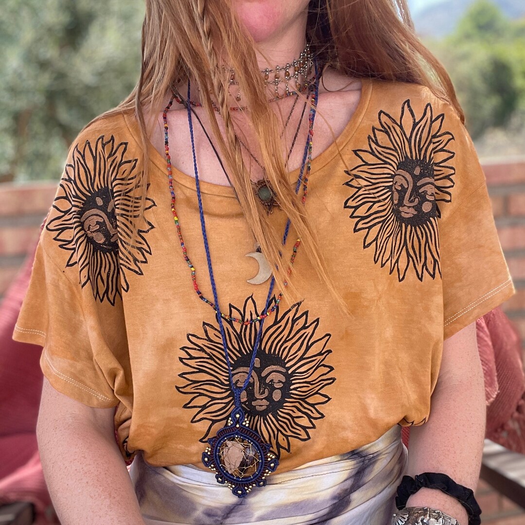 Ochre Sun Print T-shirt: Hand Dyed Organic Cotton Boxy Top - Etsy