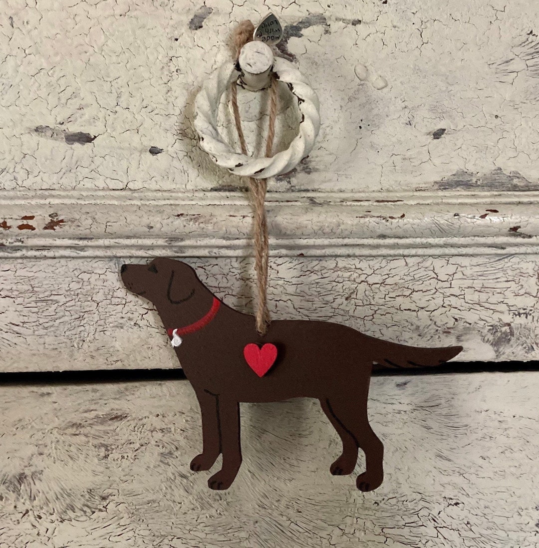 Hand Painted Chocolate Labrador Hanging Decoration, Personalised Dog ...