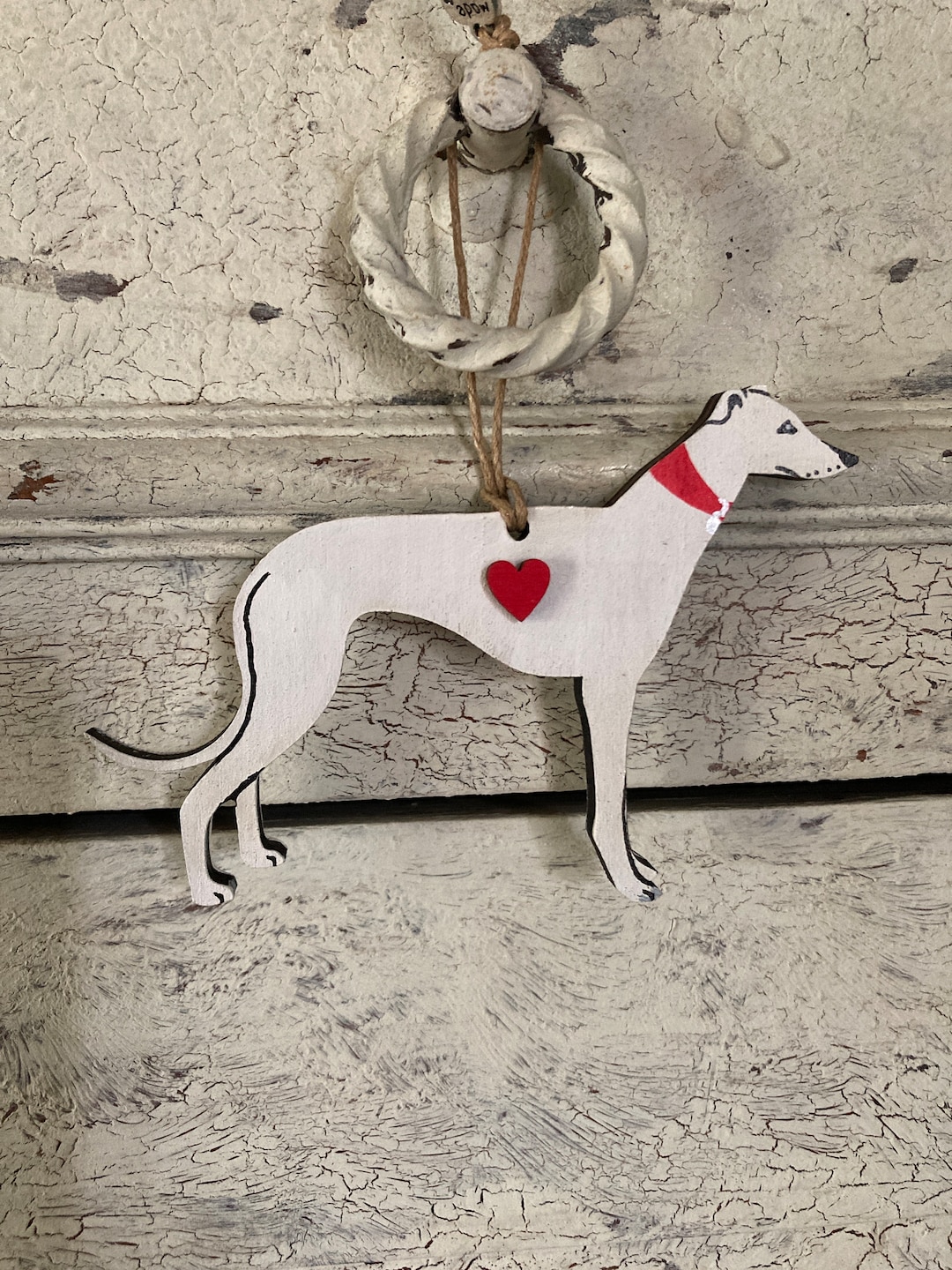 Greyhound White Hanging Decoration. Handmade and Painted Greyhound ...