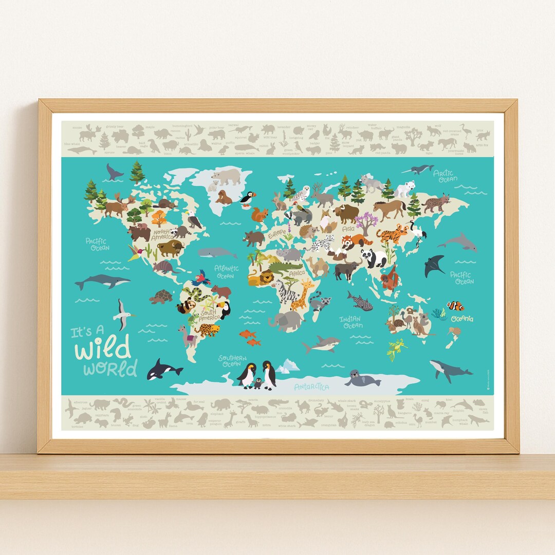 Printable Animal World Map for Kids – Fun Educational Wall Art + Free ...