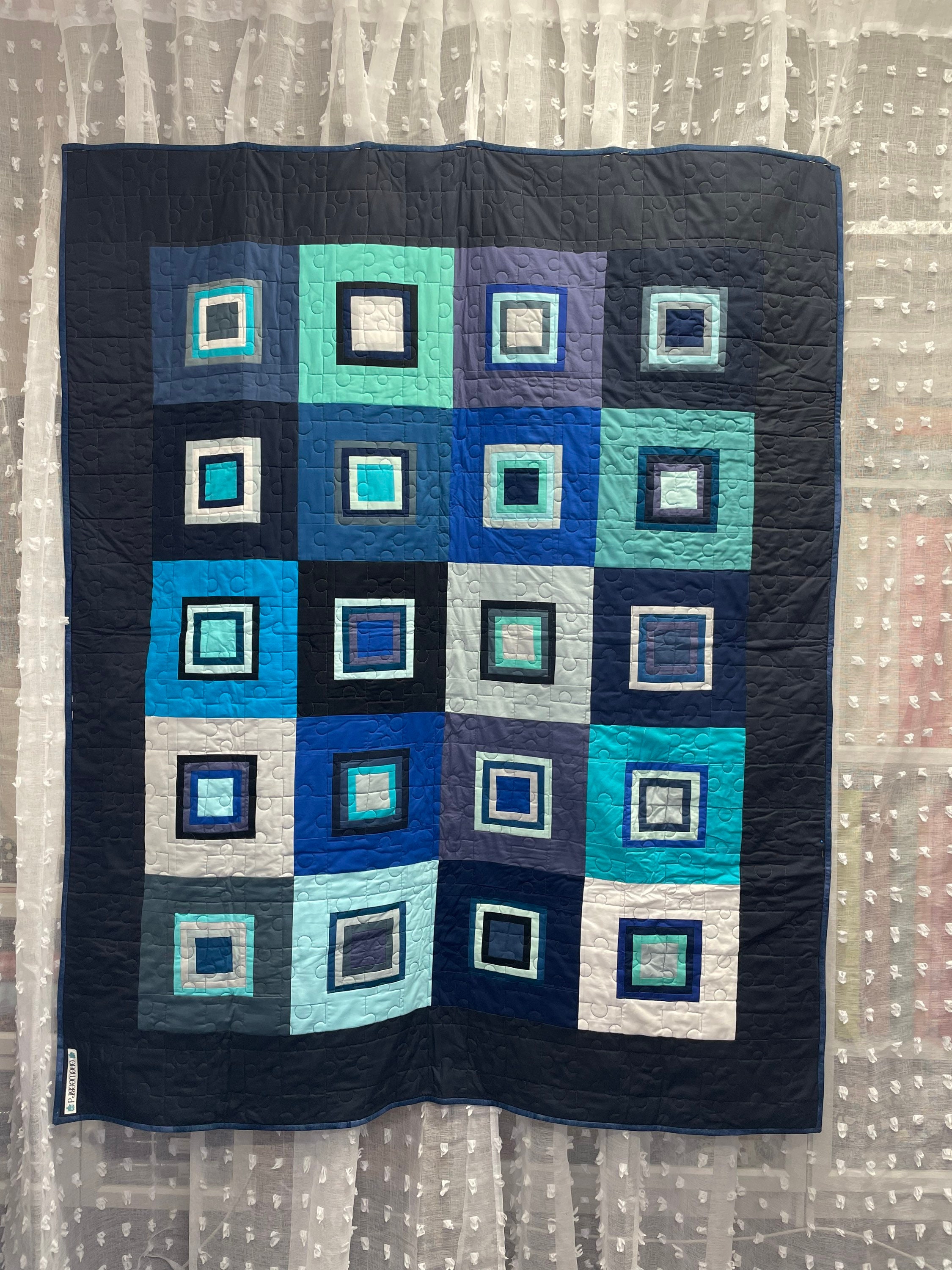 Blue Amish Squares Quilt - Etsy