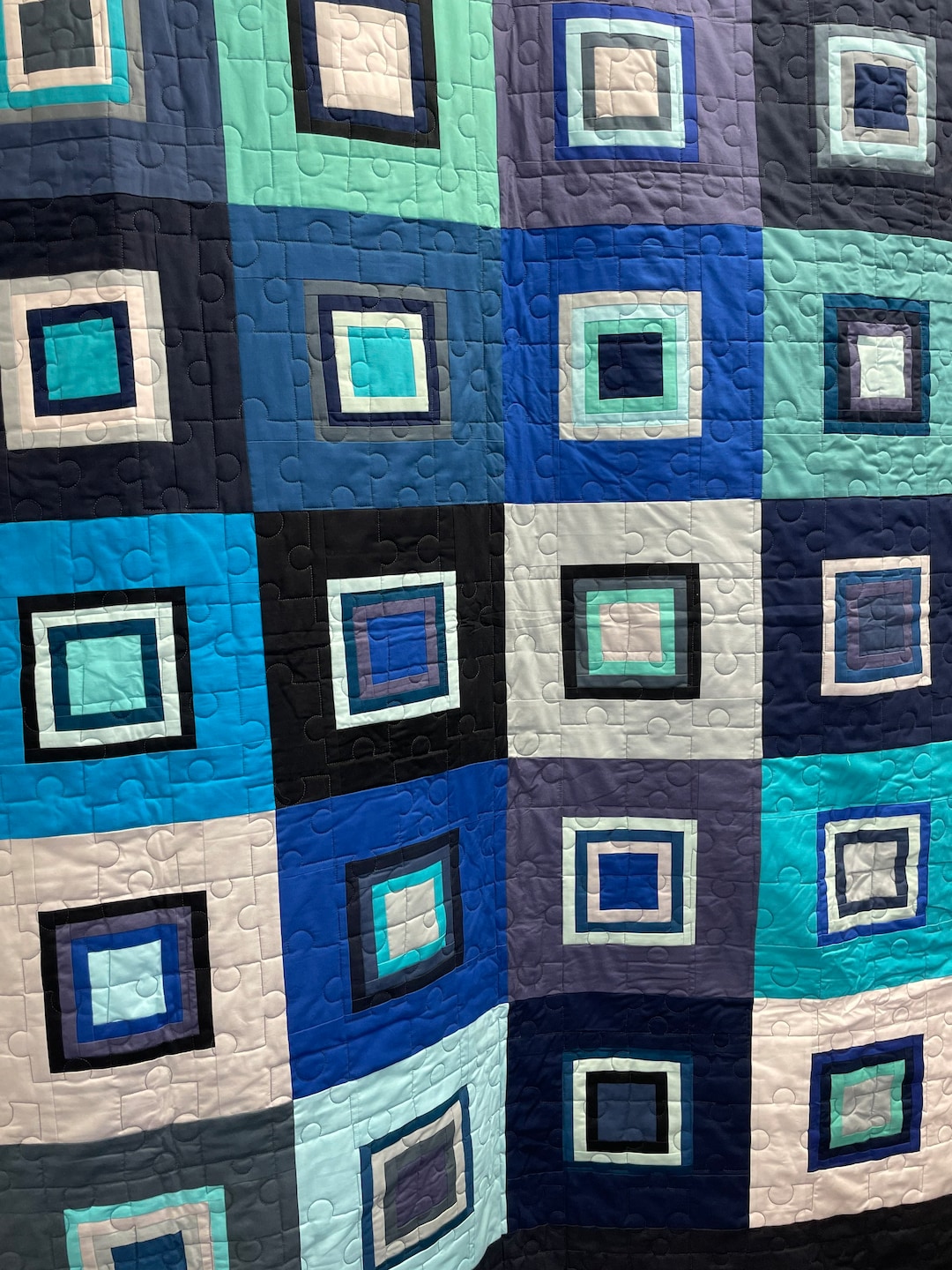 Blue Amish Squares Quilt - Etsy