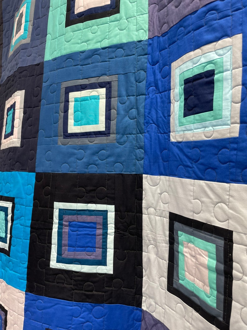 Blue Amish Squares Quilt - Etsy