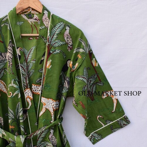 Green 100% Cotton Indian Beach Kimono Robe kimono Robecotton - Etsy