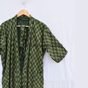Green Handblock Ajrak Print 100% Cotton Indian Beach Kimono Robe,cotton ...