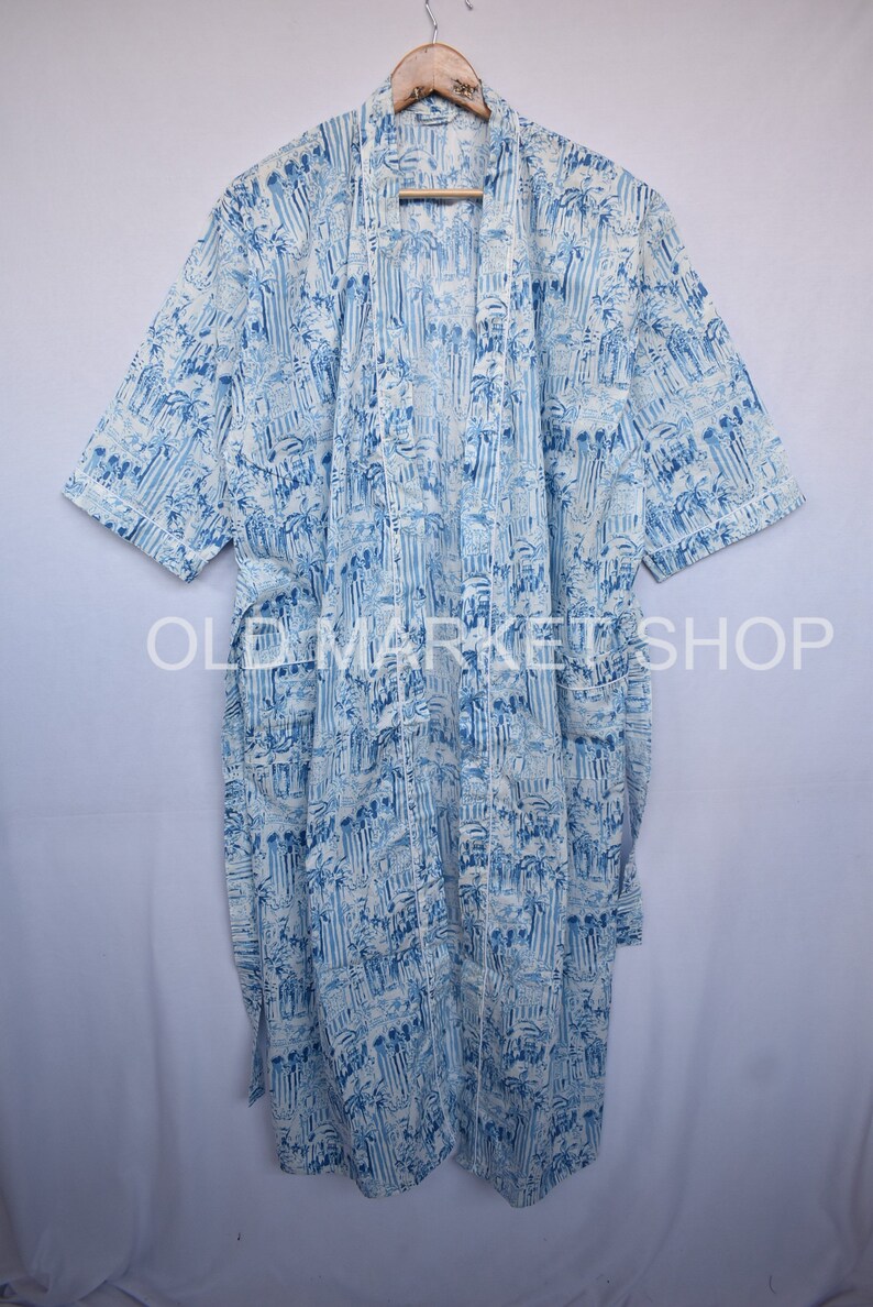 Blue Indian Cotton Sleepwear Robes Nightdress Kimono | Etsy