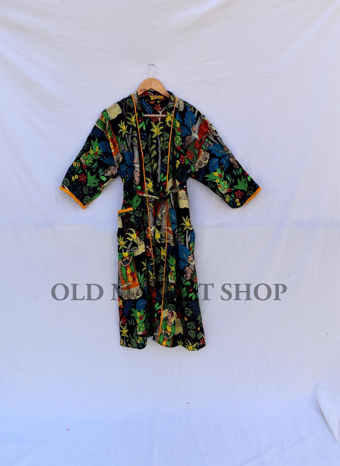 Black Royal Cotton Frida Sleepwear Robes Nightdress Kimono - Etsy