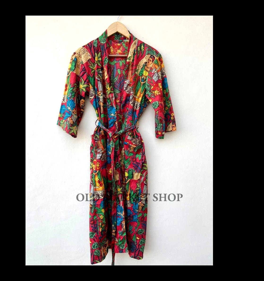 Red Cotton Frida Floral Sleepwear Robes Nightdress Kimono - Etsy