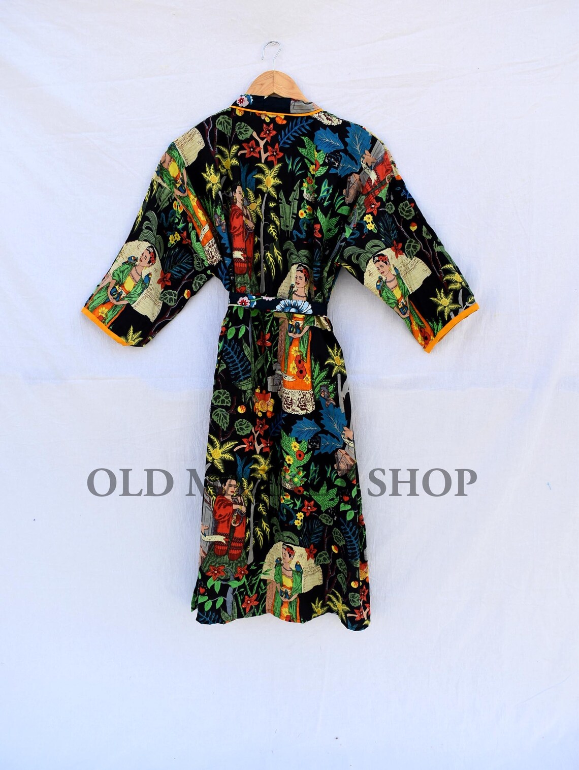 Black Royal Cotton Frida Sleepwear Robes Nightdress Kimono - Etsy