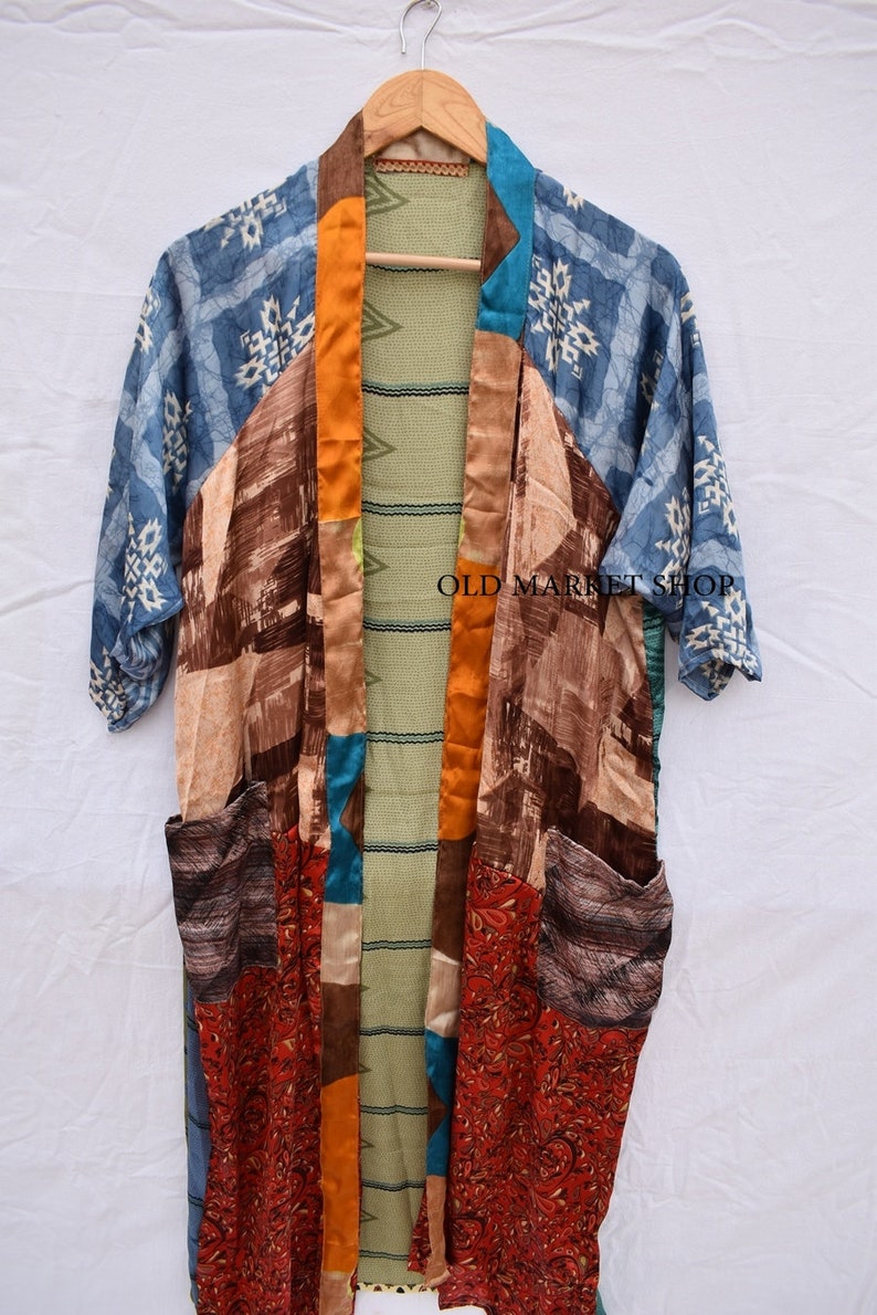 Patchwork Night Robe Indian Vintage Silk Sari Robe Nightdress | Etsy