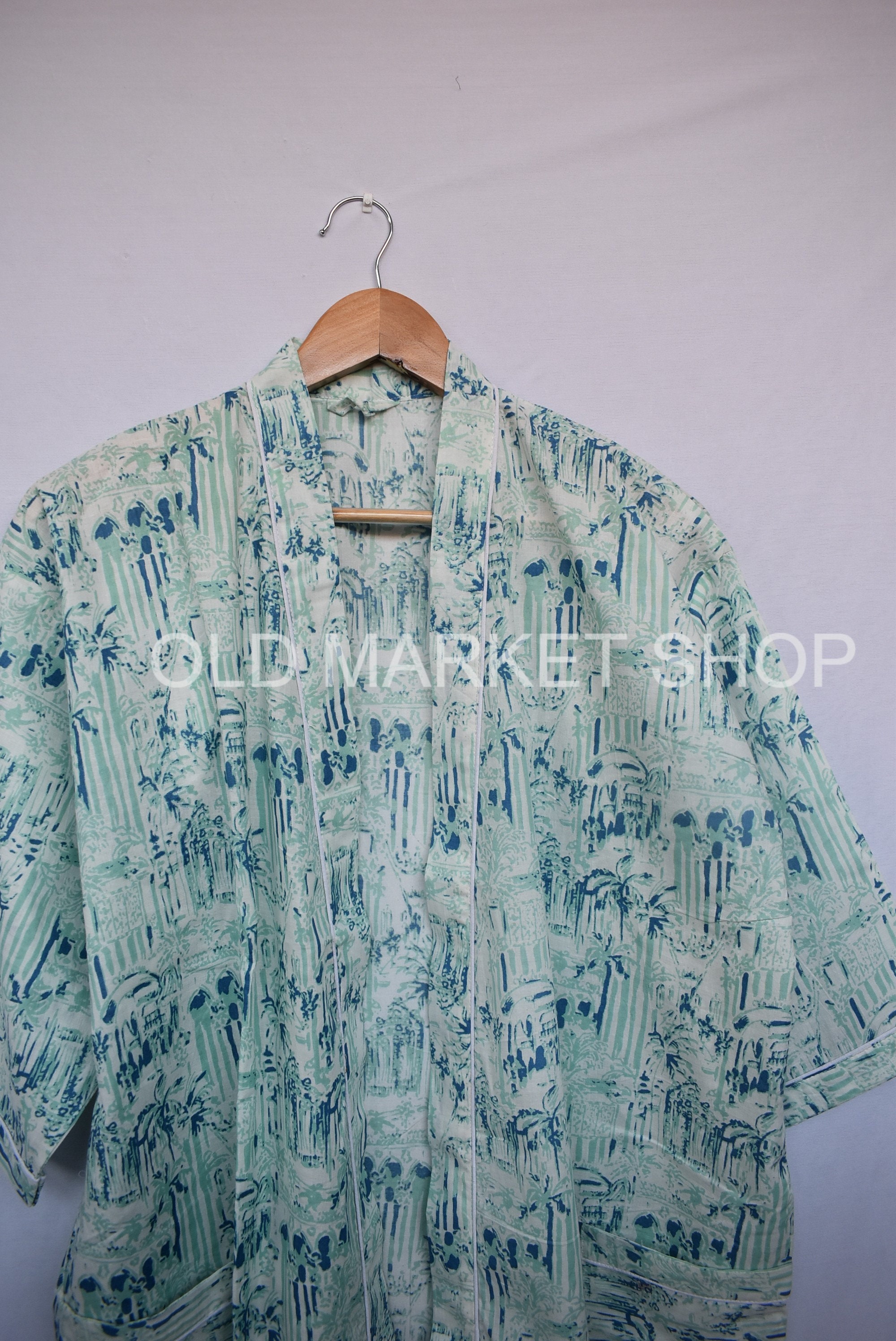 Blue Indian Cotton Sleepwear Robes Nightdress Kimono | Etsy