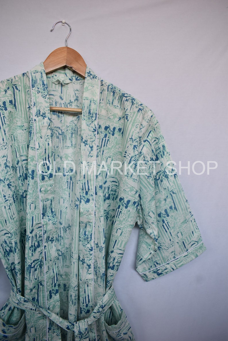 Blue Indian Cotton Sleepwear Robes Nightdress Kimono | Etsy
