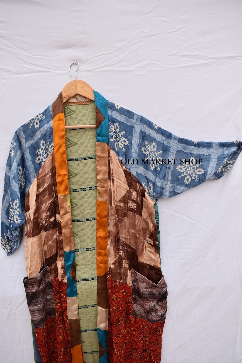 Patchwork Night Robe Indian Vintage Silk Sari Robe Nightdress | Etsy