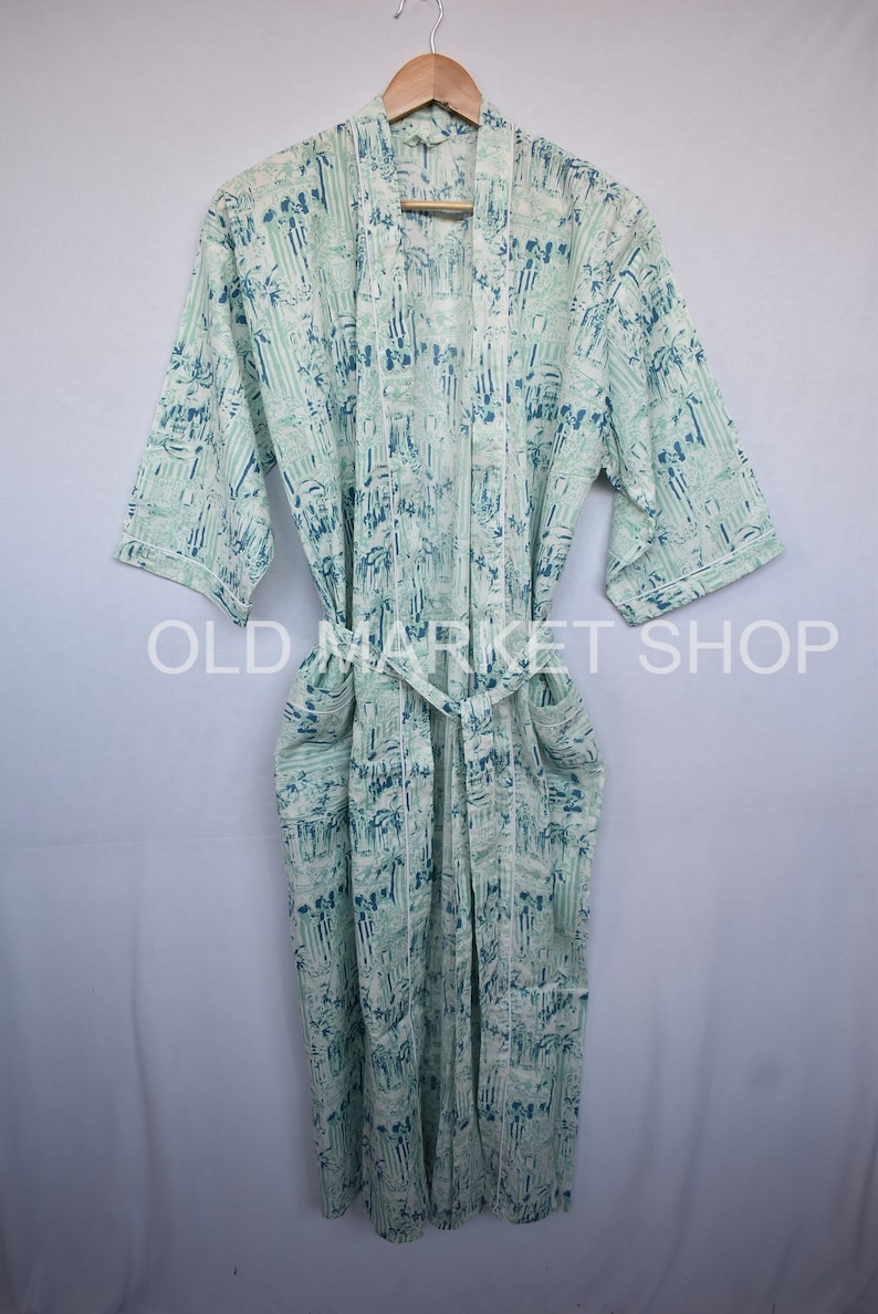 Blue Indian Cotton Sleepwear Robes Nightdress Kimono | Etsy