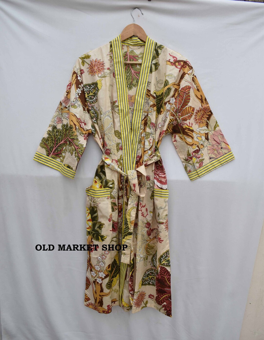 Green 100% Cotton Indian Beach Kimono Robe ,kimono Robe,cotton Robe ...