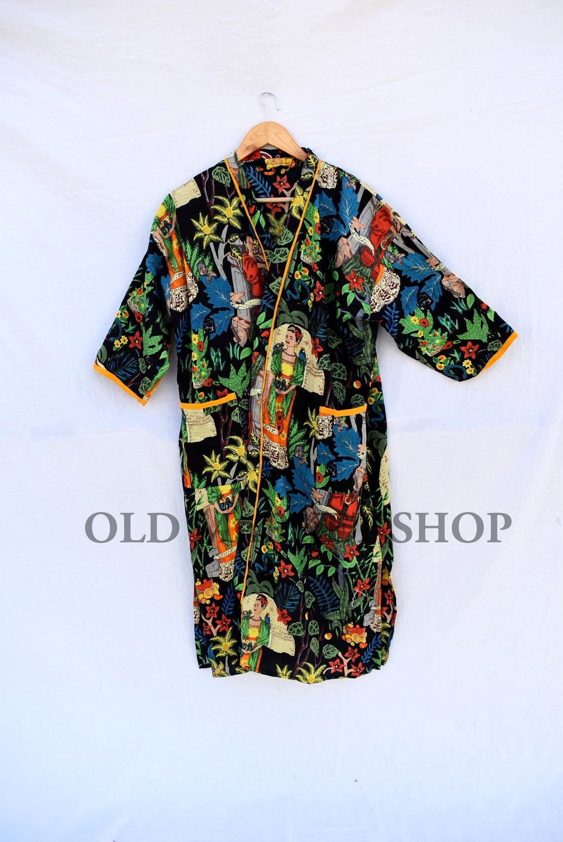 Black Royal Cotton Frida Sleepwear Robes Nightdress Kimono - Etsy