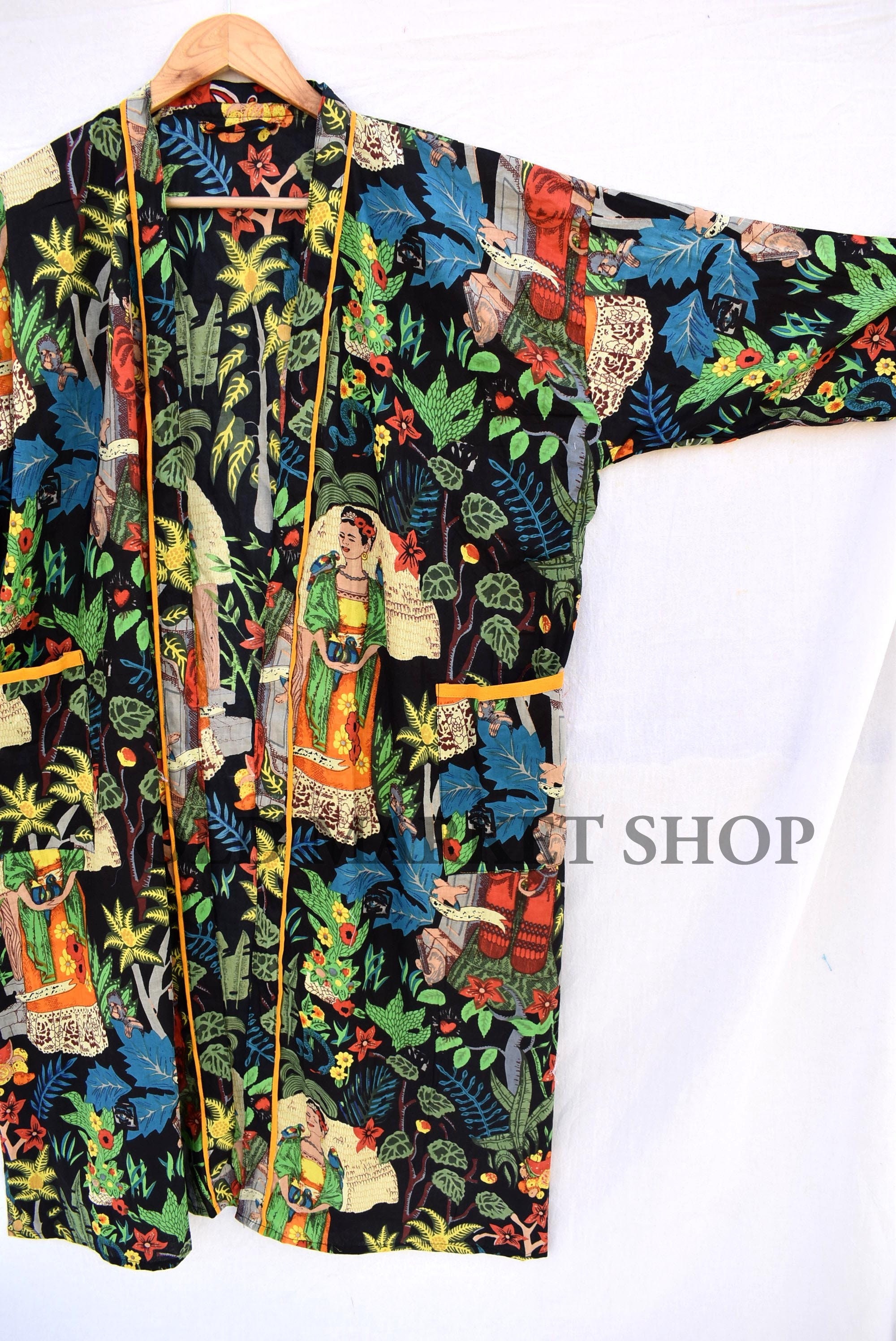 Black Royal Cotton Frida Sleepwear Robes Nightdress Kimono - Etsy