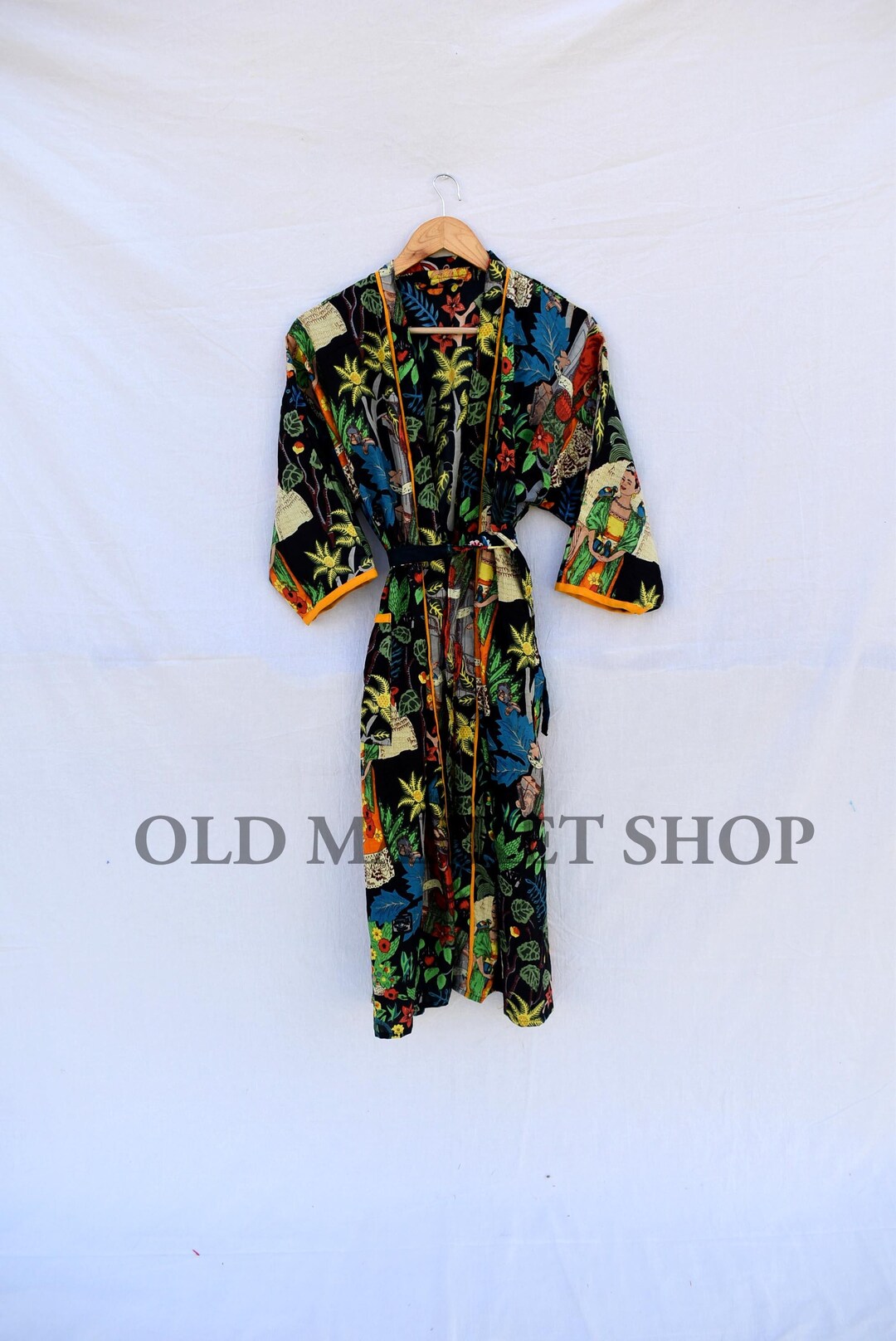 Black Royal Cotton Frida Sleepwear Robes Nightdress Kimono - Etsy