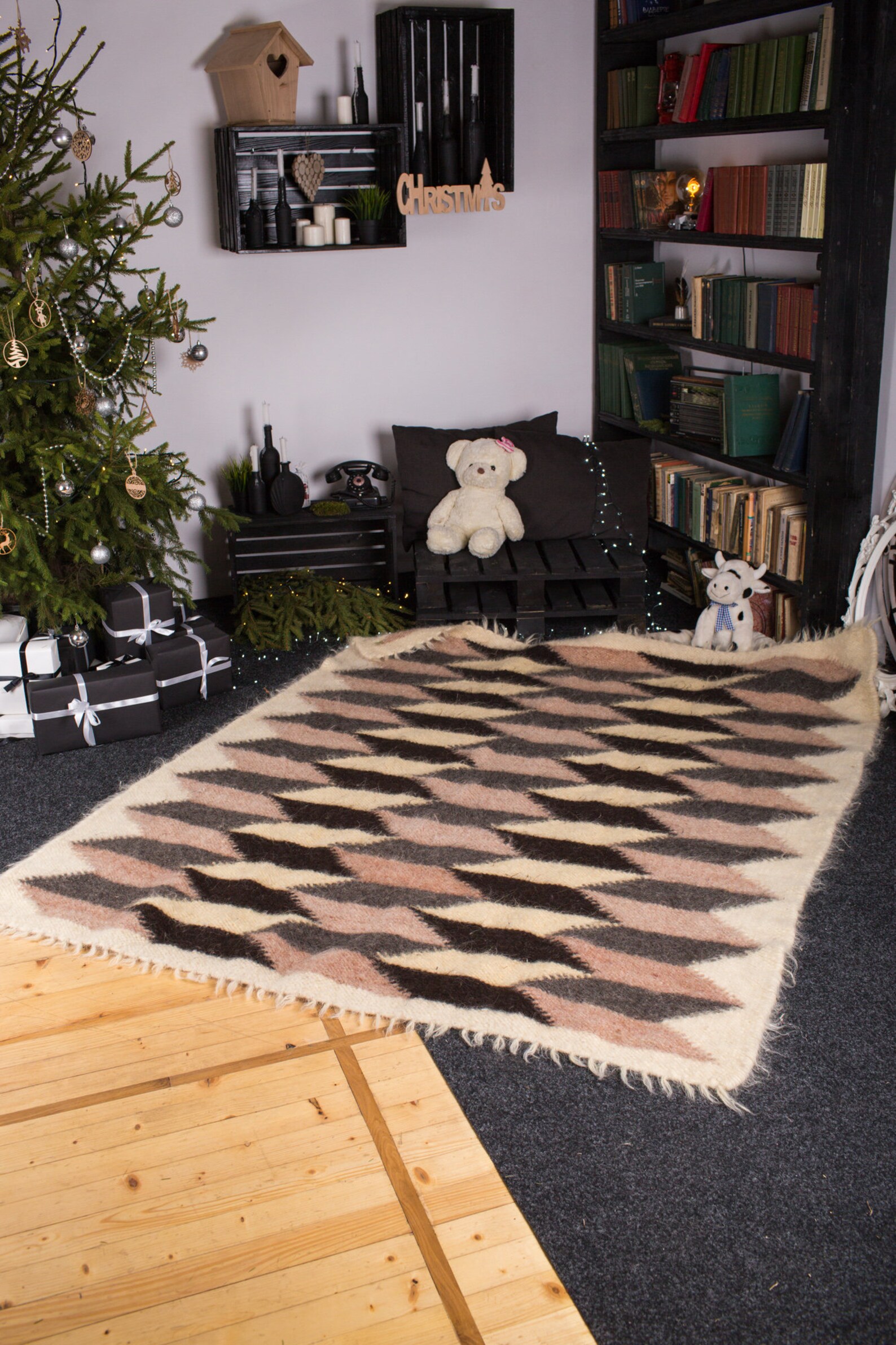 Geometric Handwoven Wool Rug 100% Natural Sheep Wool Area Rug - Etsy