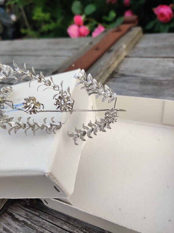 Elegant german myrtle crown, vintage silver wedding T… - Gem